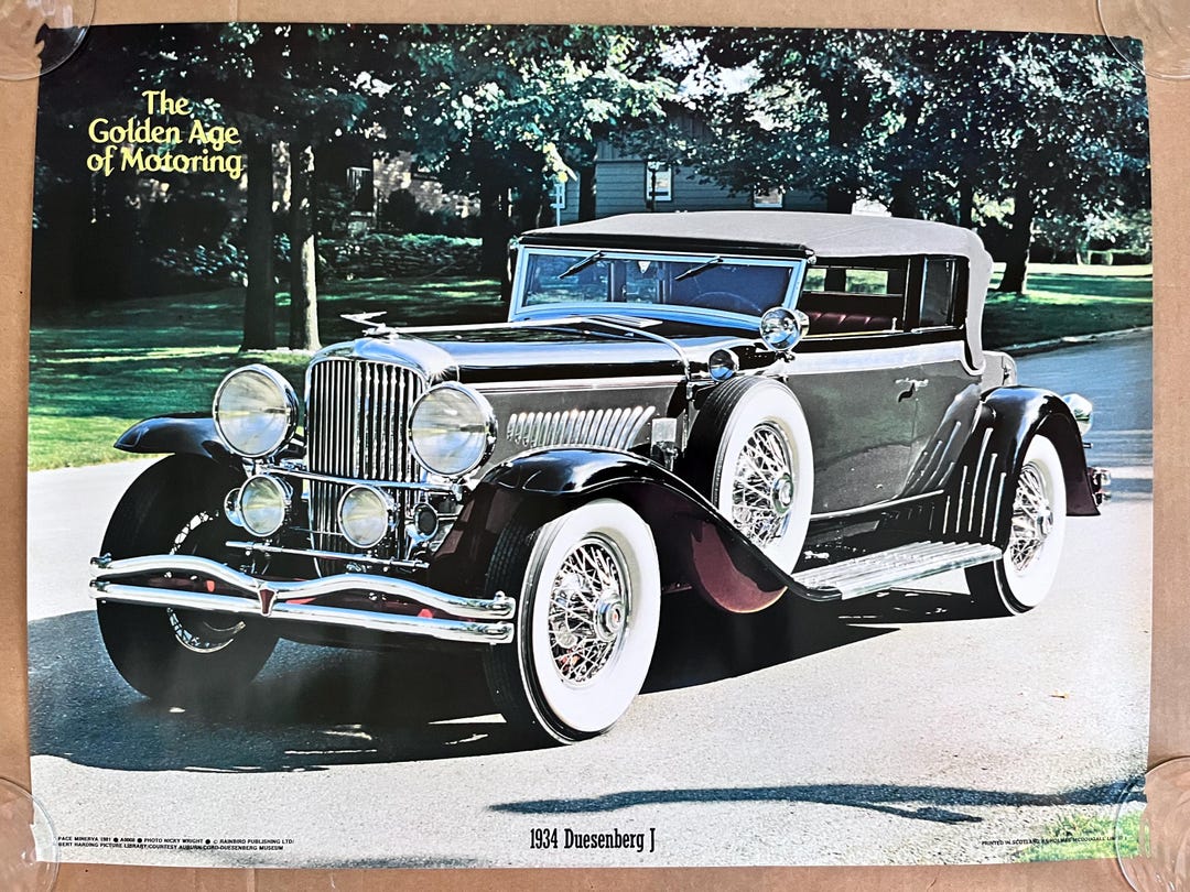 Vintage Car Poster Antique Cars Golden Age of Motoring Duesenberg SJ ...