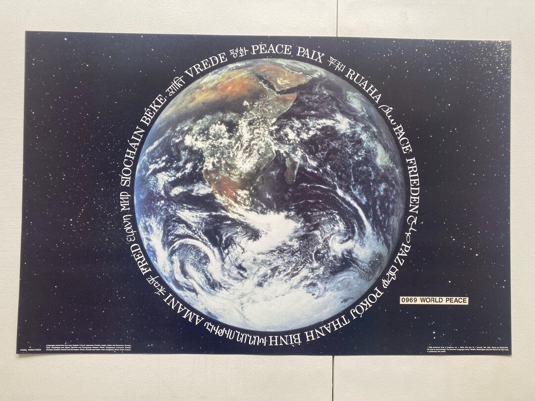 World Peace Original Vintage Poster Earth Globe Stars Universe Outer ...