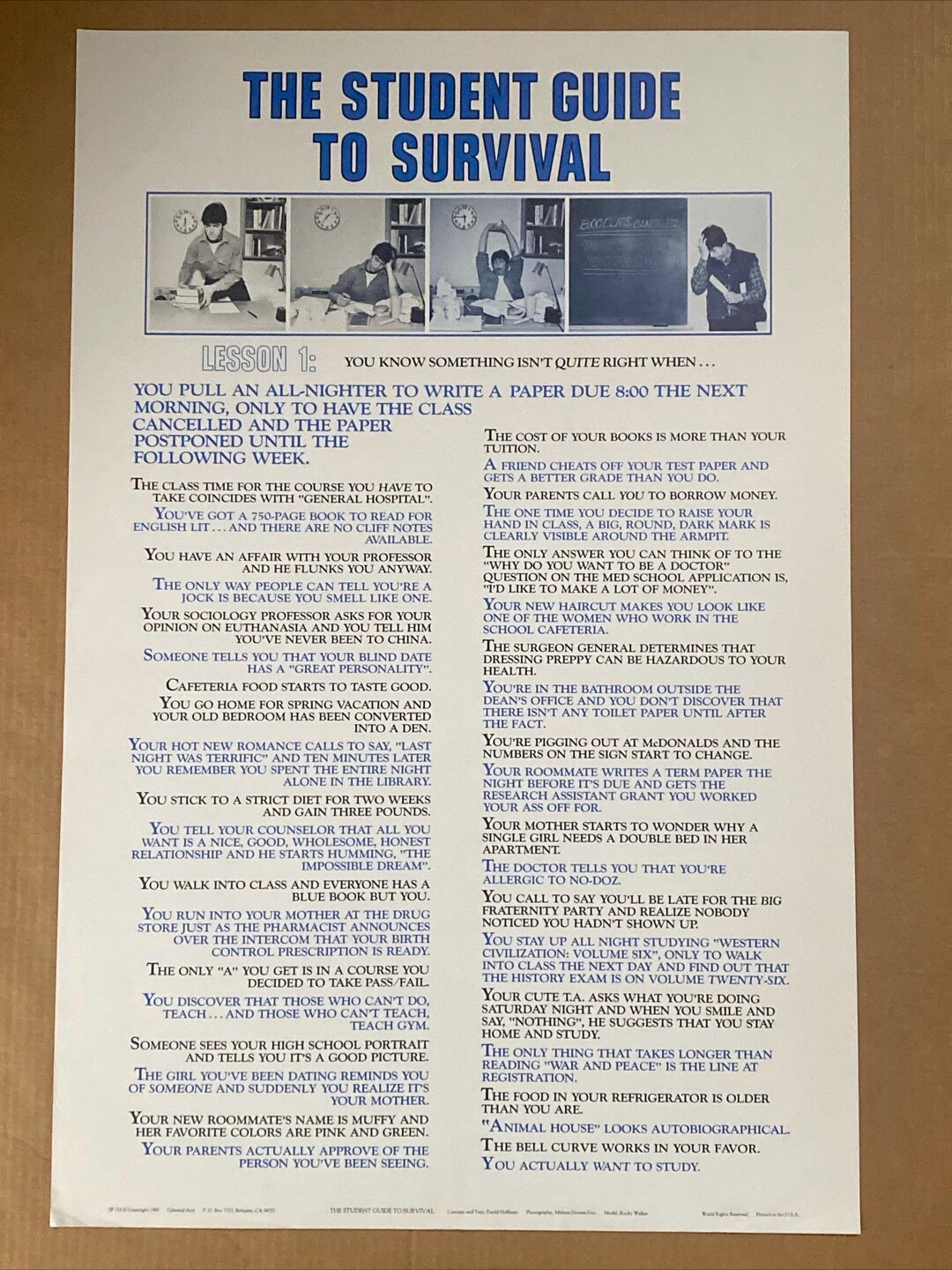 The Student Guide to Survival Vintage Poster College School Dorm Room ...