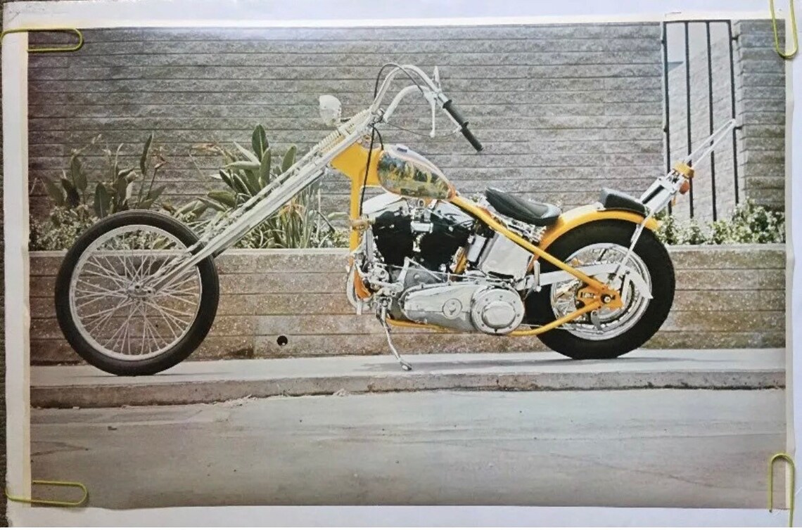 Vintage Poster Pin-up 1970’s Custom Motorcycle Pin-up Speedster Yellow ...
