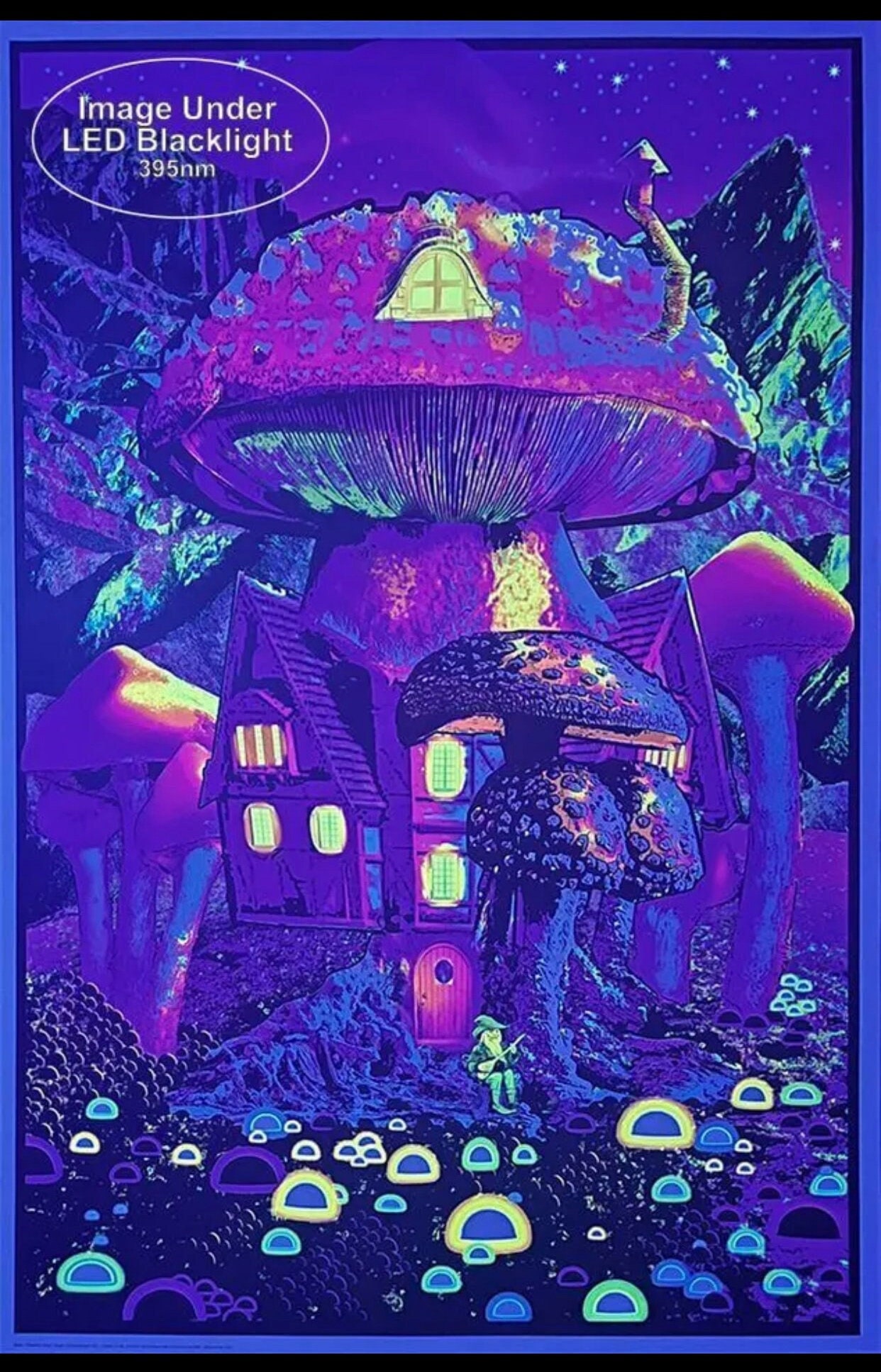 Mushroom House Blacklight Poster Psychedelic Glow Black Light UV ...