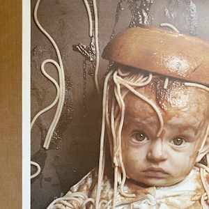 Original Vintage Poster Fun yet Child Spaghetti Kid Mess Pasta Kitchen ...