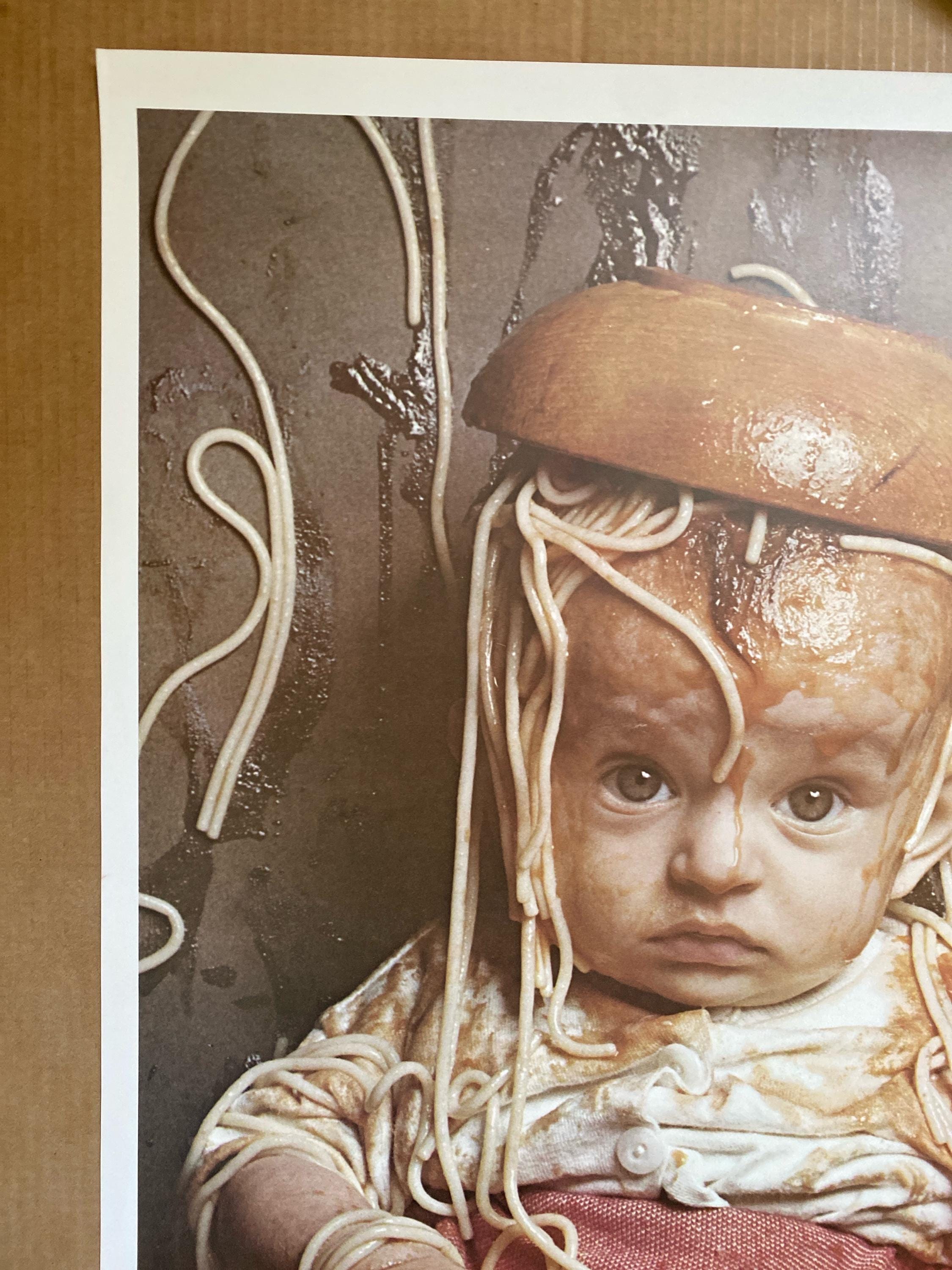 Original Vintage Poster Fun yet Child Spaghetti Kid Mess Pasta Kitchen ...