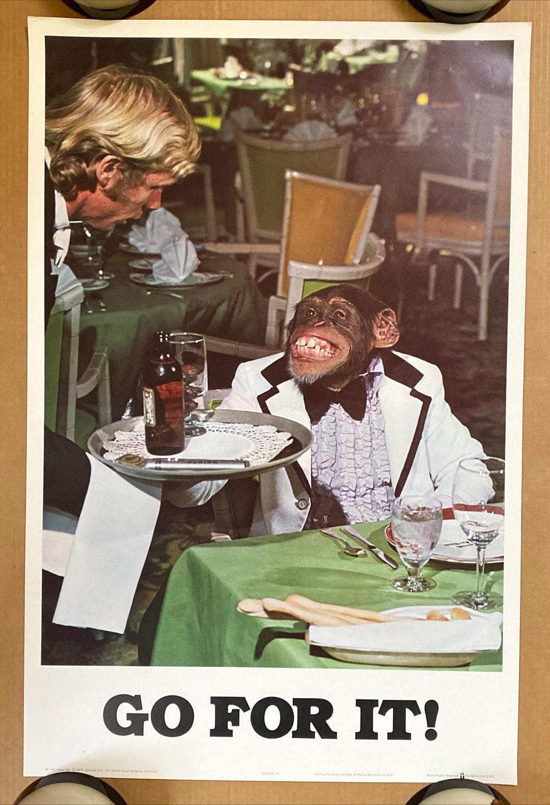 Go for It Monkey Poster Waiter Server Joke Satire 1970s Headshop ...