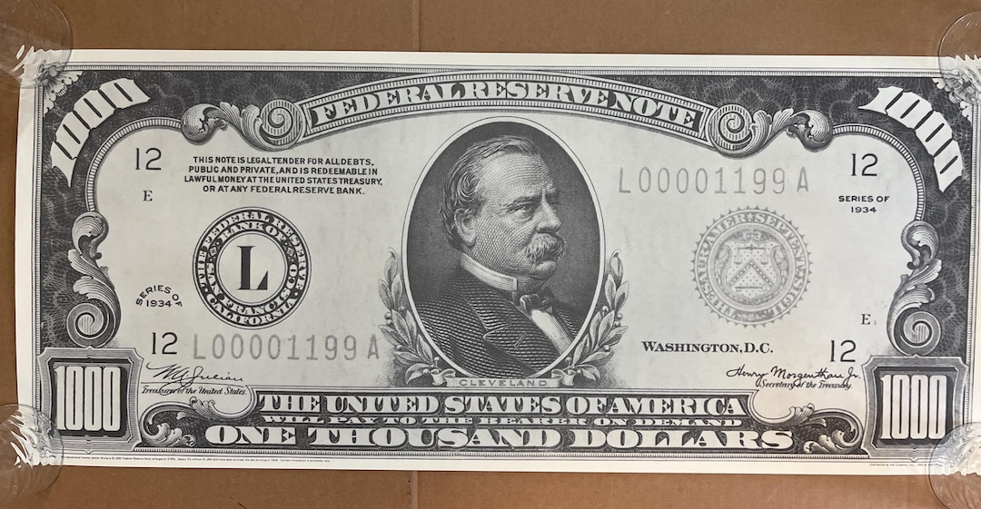 1000 Dollar Bill Vintage Poster Cleveland's Currency Money Print Large ...