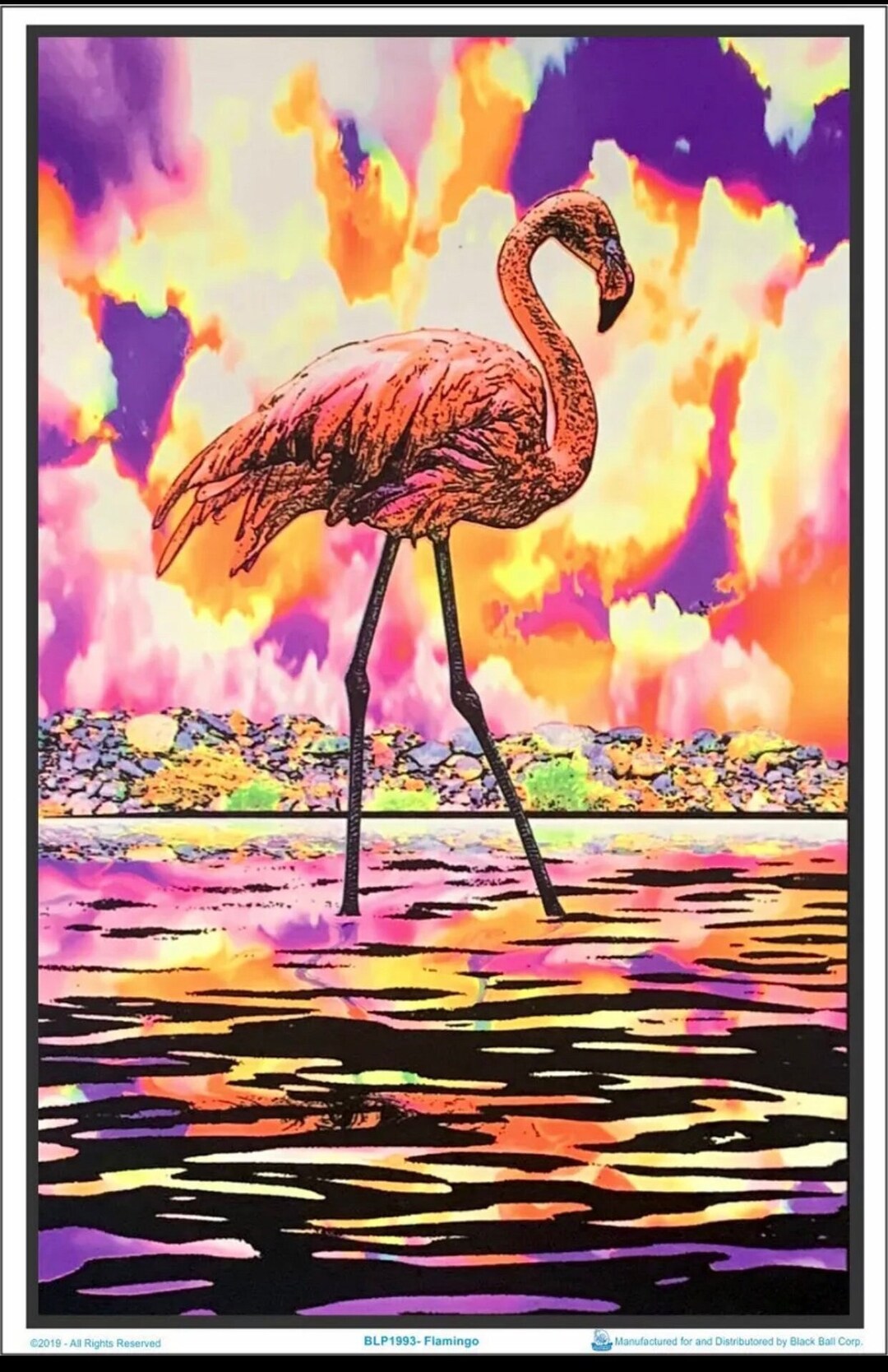 Flamingo Blacklight Poster Flocked Velvet Psychedelic Sunset - Etsy