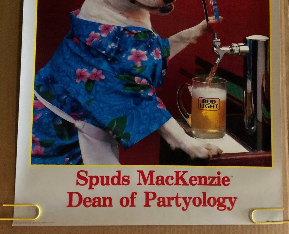 Spuds Mackenzie Original Vintage Poster Bud Light Partyology Beer 1986 ...
