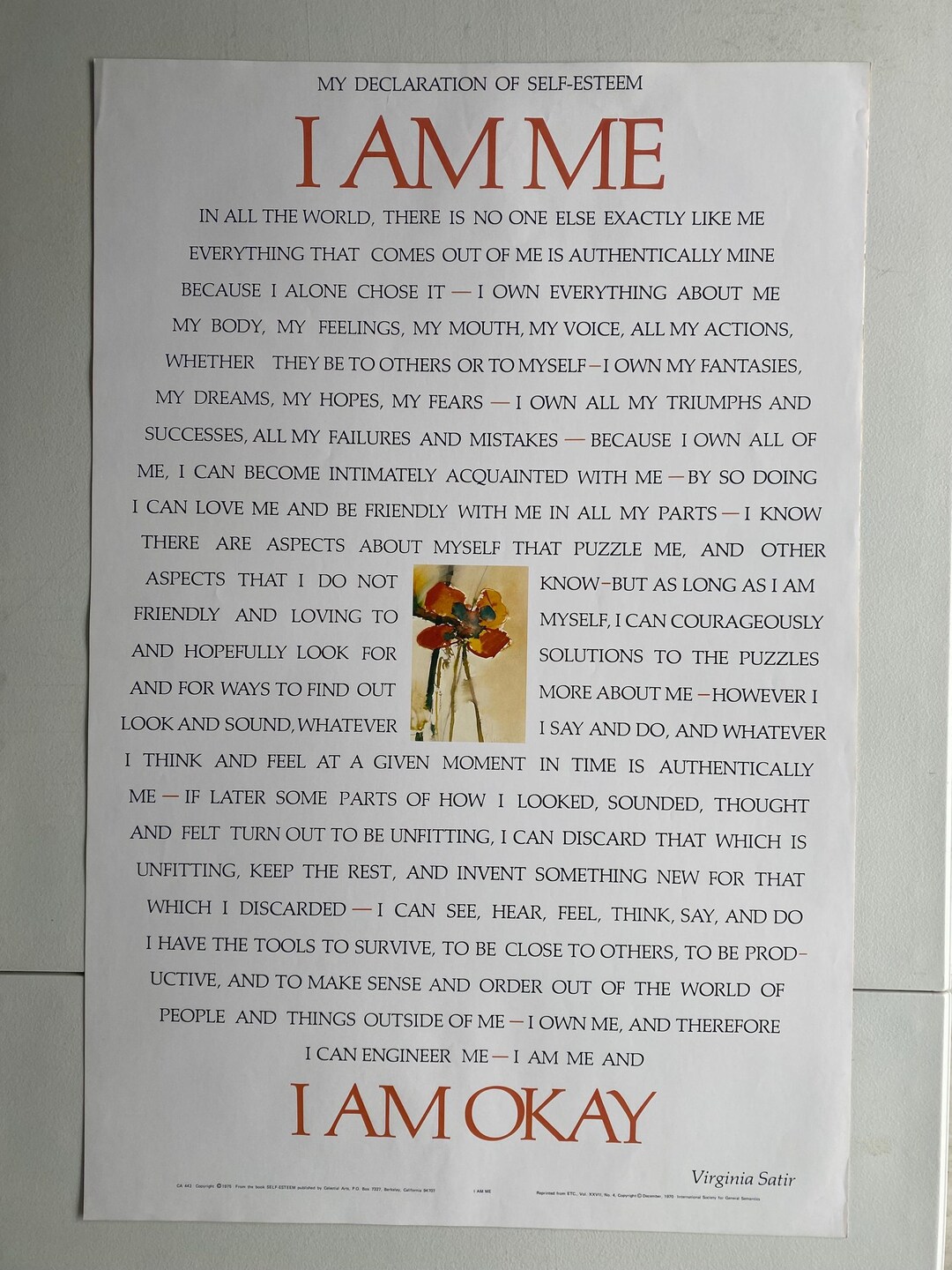 Self Esteem Declaration Vintage Poster Mental Health I Am Okay I Am Me ...