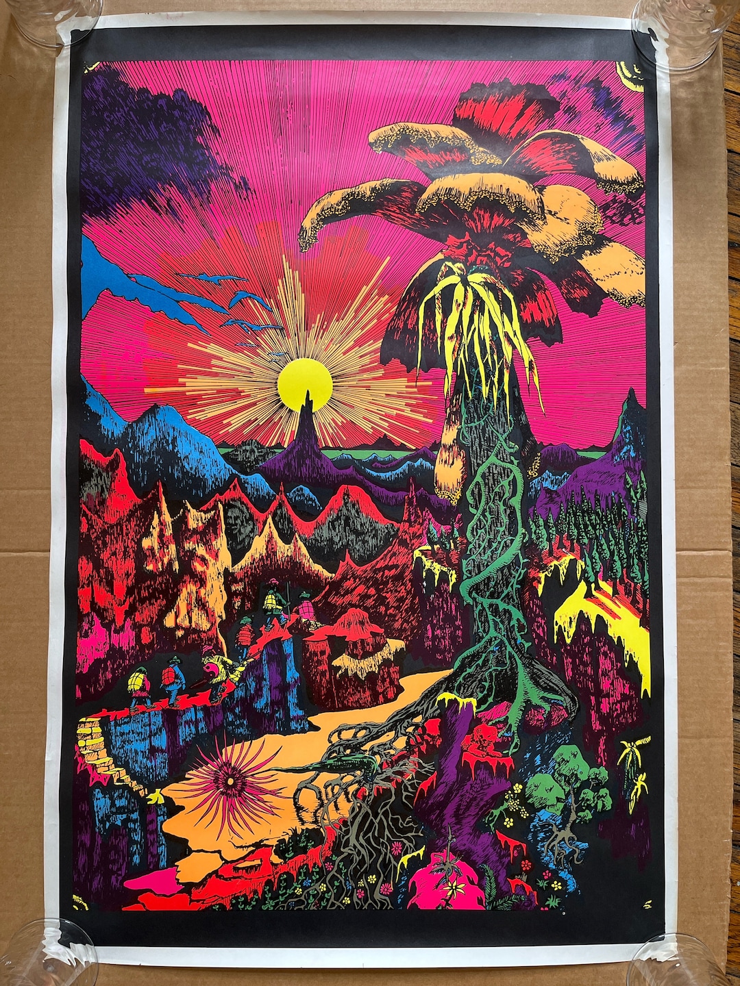 Vintage Blacklight Poster Paradise Sunset Palm Tree Tropical Escape Psychedelic - Etsy
