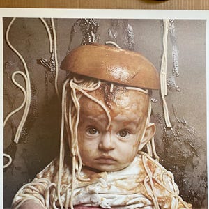 Original Vintage Poster Fun yet Child Spaghetti Kid Mess Pasta Kitchen ...