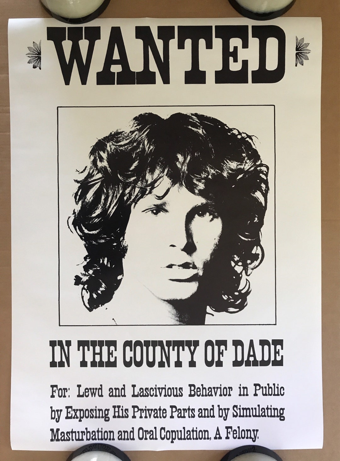 Vintage Original 1970s Wanted Poster Jim Morrison Rolling Stones Rock N