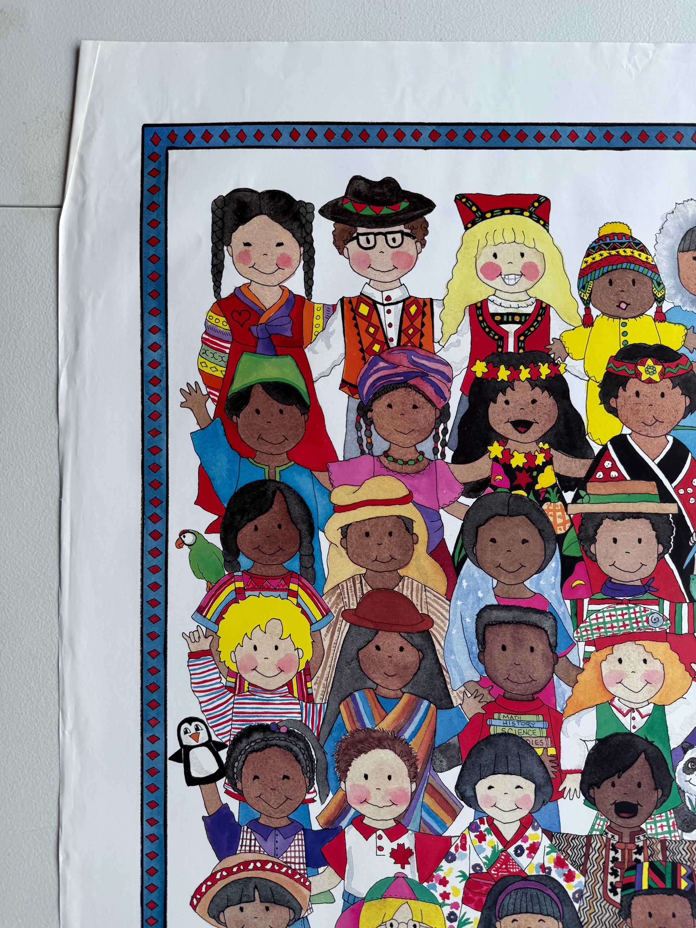 Vintage Poster Peace in the World Kids Children Races Ethnicity 1993 AA ...