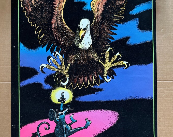 Defiance Vintage Blacklight Poster Eagle Velvet Flocked Middle Finger ...