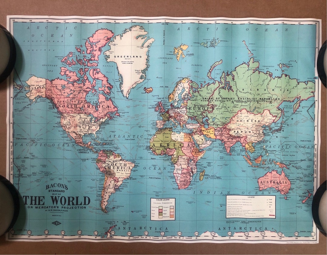 Bacons Standard the World Map Collage European Countries Vintage Style ...