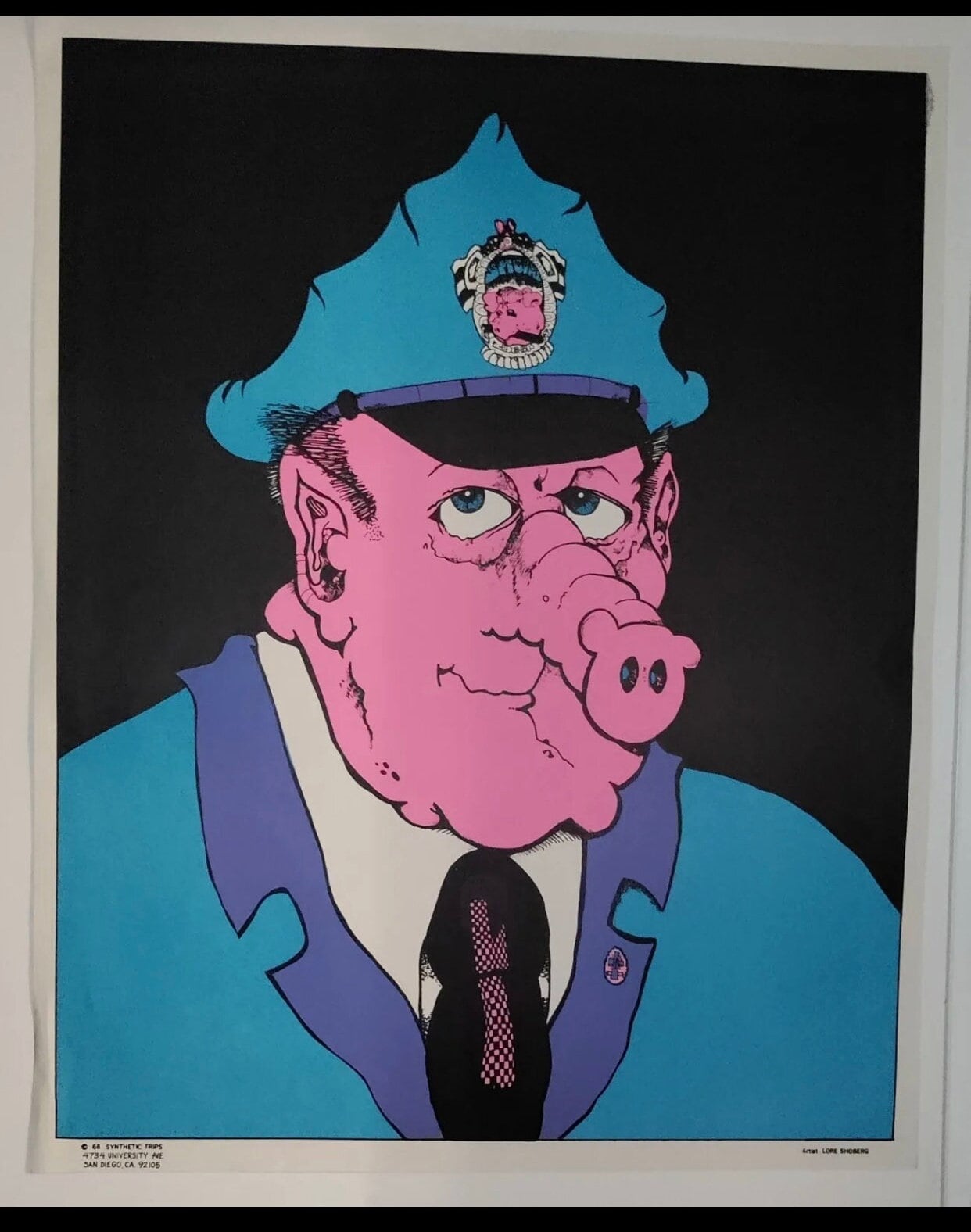 Pig Cop Vintage Blacklight Poster Police Satire Joke Comedy 1960s ...