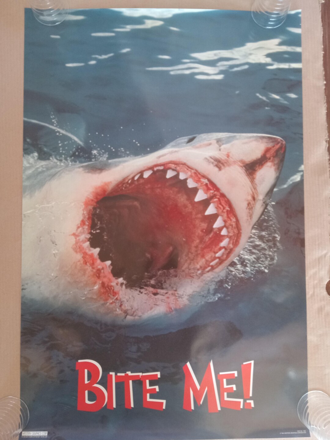 Vintage Original 1995 Bite Me Poster Western Graphics Shark Attack Jaws ...