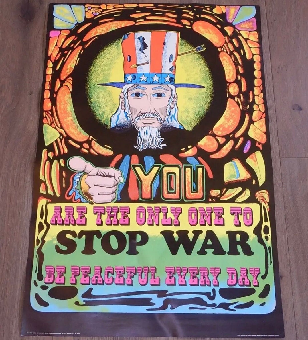 Uncle Sam Stop War Blacklight Poster Original Vintage Wespac 1970 ...