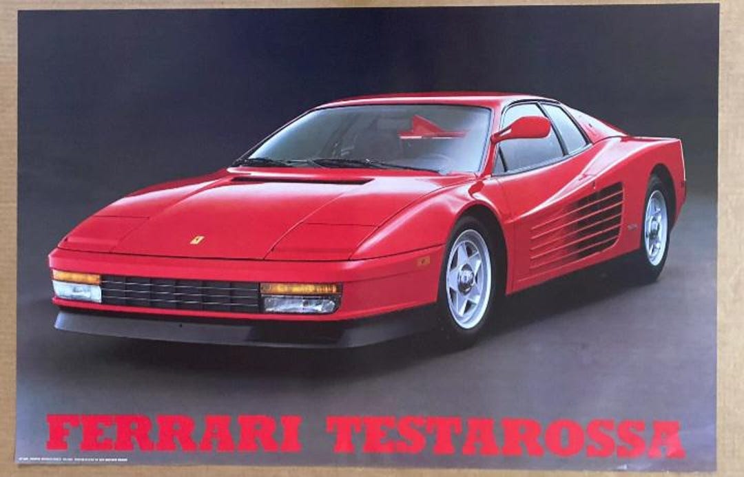 Ferrari Testarossa Vintage Poster Original Sport Car Race Car Red 1980s ...