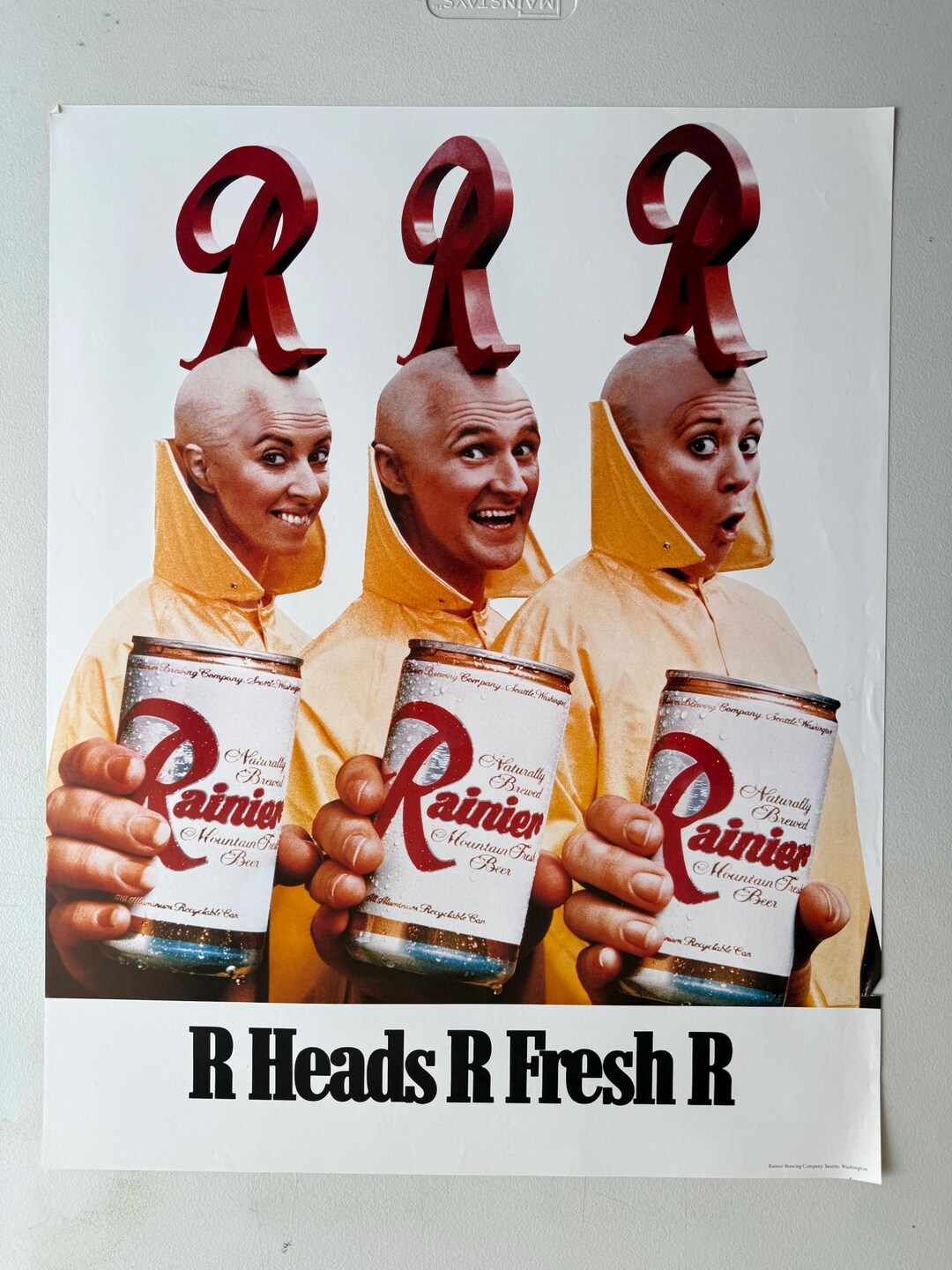 R Heads Are Fresh Mount Rainier Beer Ad Vintage Poster “R” Beer Sign ...