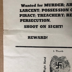 Wanted for Murder Poster Hitler 1945 Original Vintage Posters Police ...