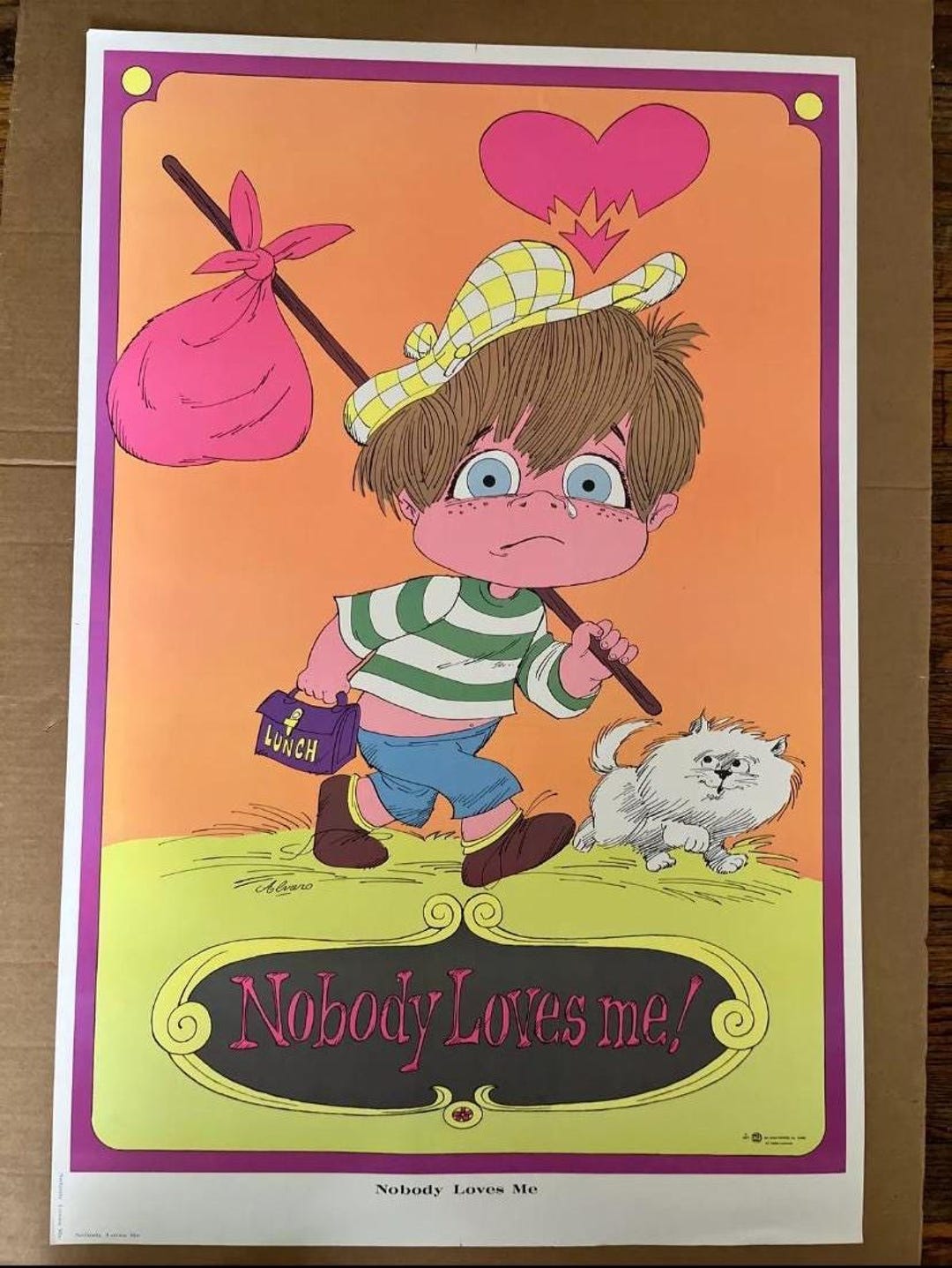 Nobody Loves Me Vintage Poster Blacklight Little Boy 1971 Illustration ...