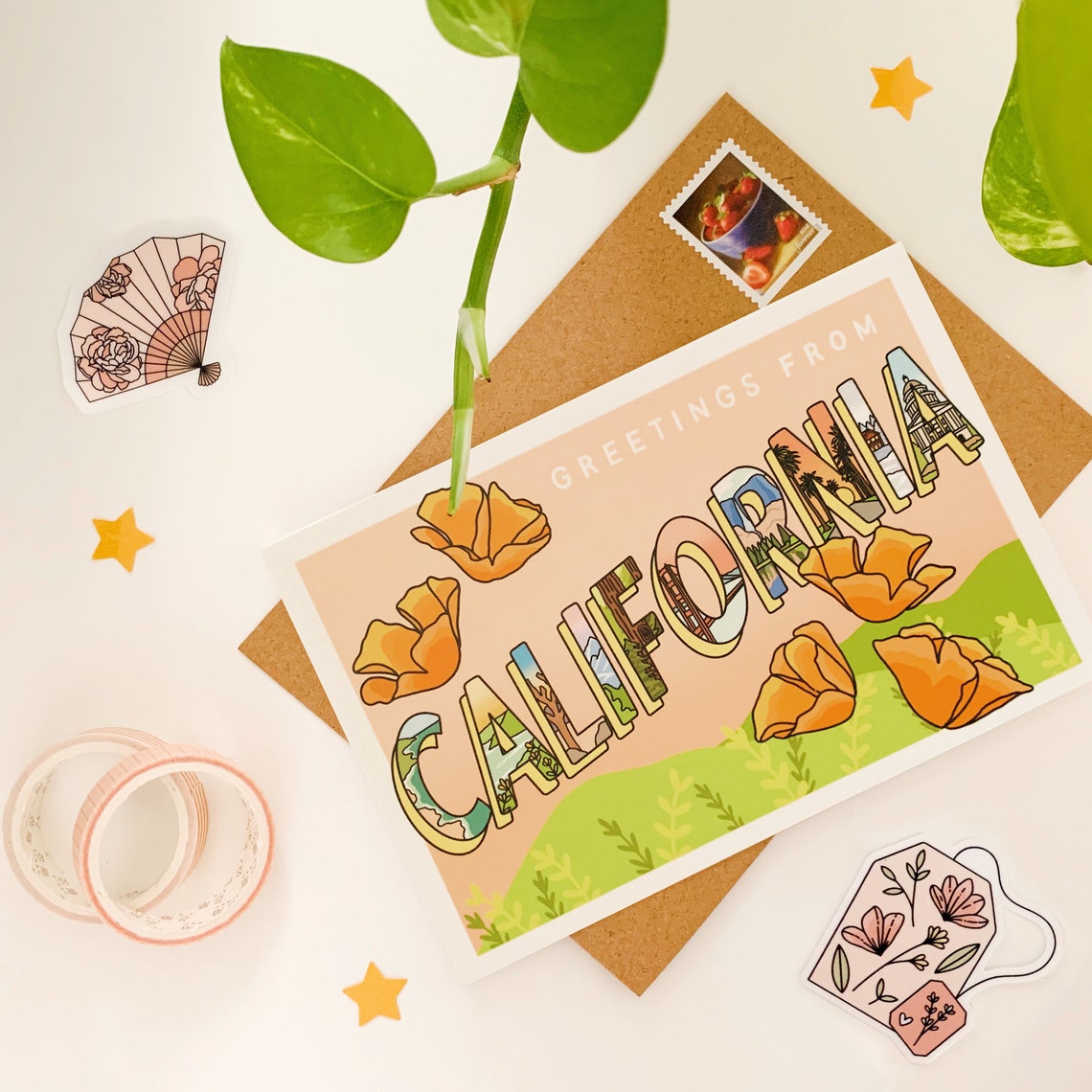 California Postcard A6 Art Print Travel Art California Art - Etsy