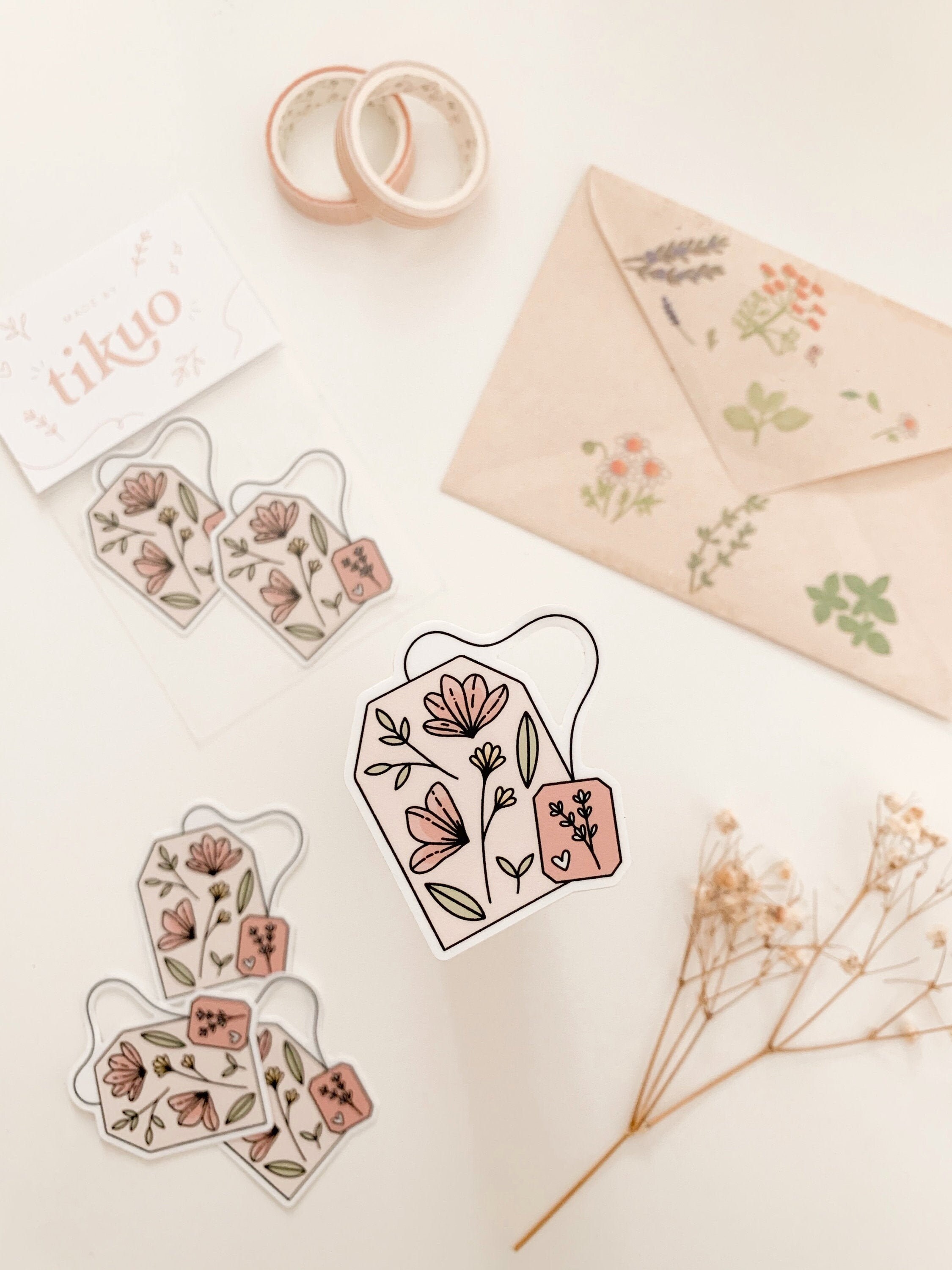 Flower Tea Bag Sticker Vinyl Sticker Notebook Sticker - Etsy