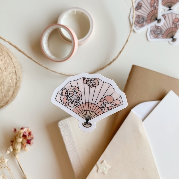 Floral Fan Sticker clear vinyl sticker notebook sticker | Etsy