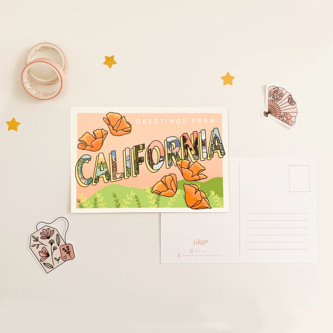California Postcard A6 Art Print Travel Art California Art - Etsy