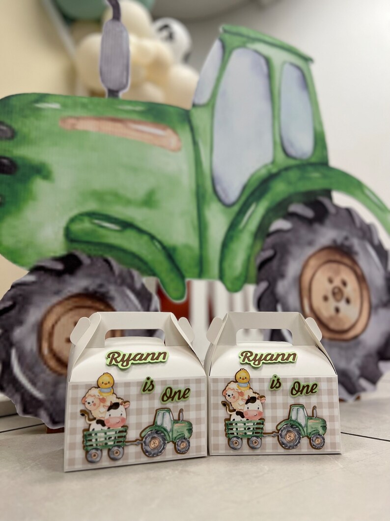 Farm Tractor Favor Gable Boxes, Farm Party Decorations, Farm Barn Gable ...