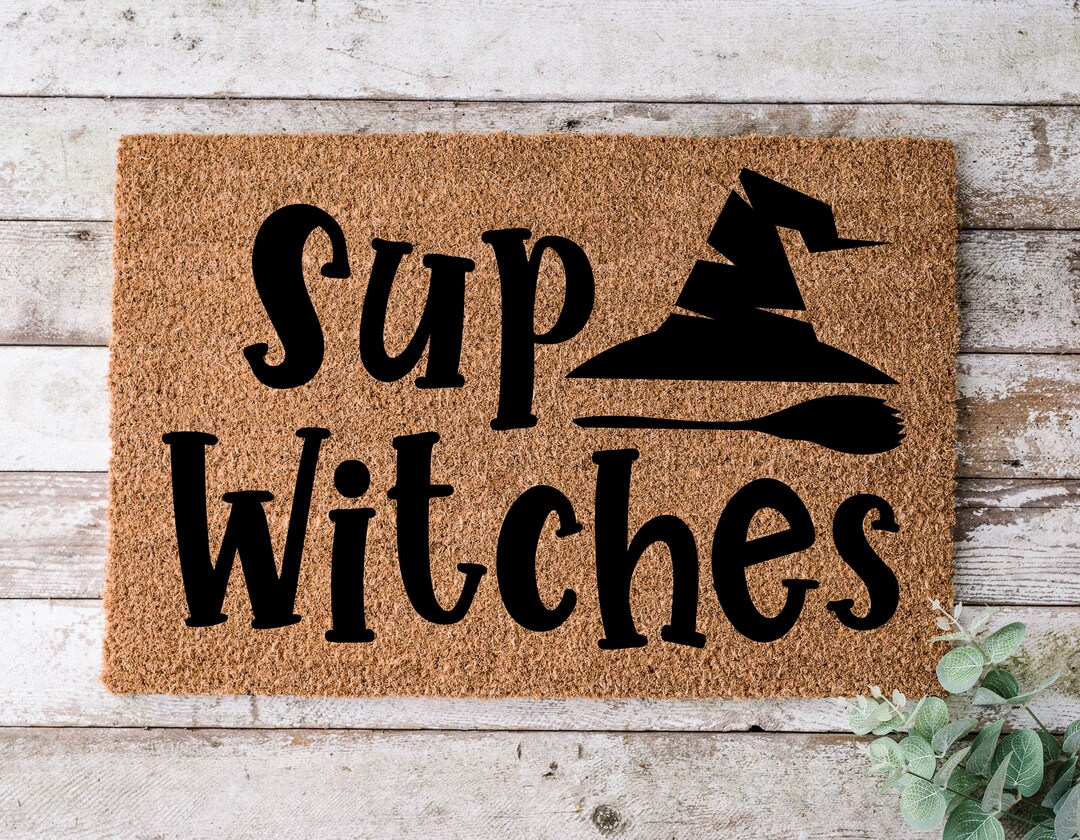 Sup Witches Halloween Fall Decor Cute Front Porch Welcome Funny Doormat ...