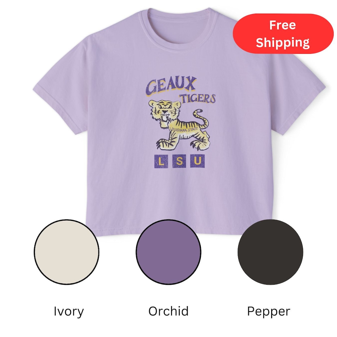 Retro LSU Geaux Tigers Cropped T-shirt Vintage Style Louisiana State ...