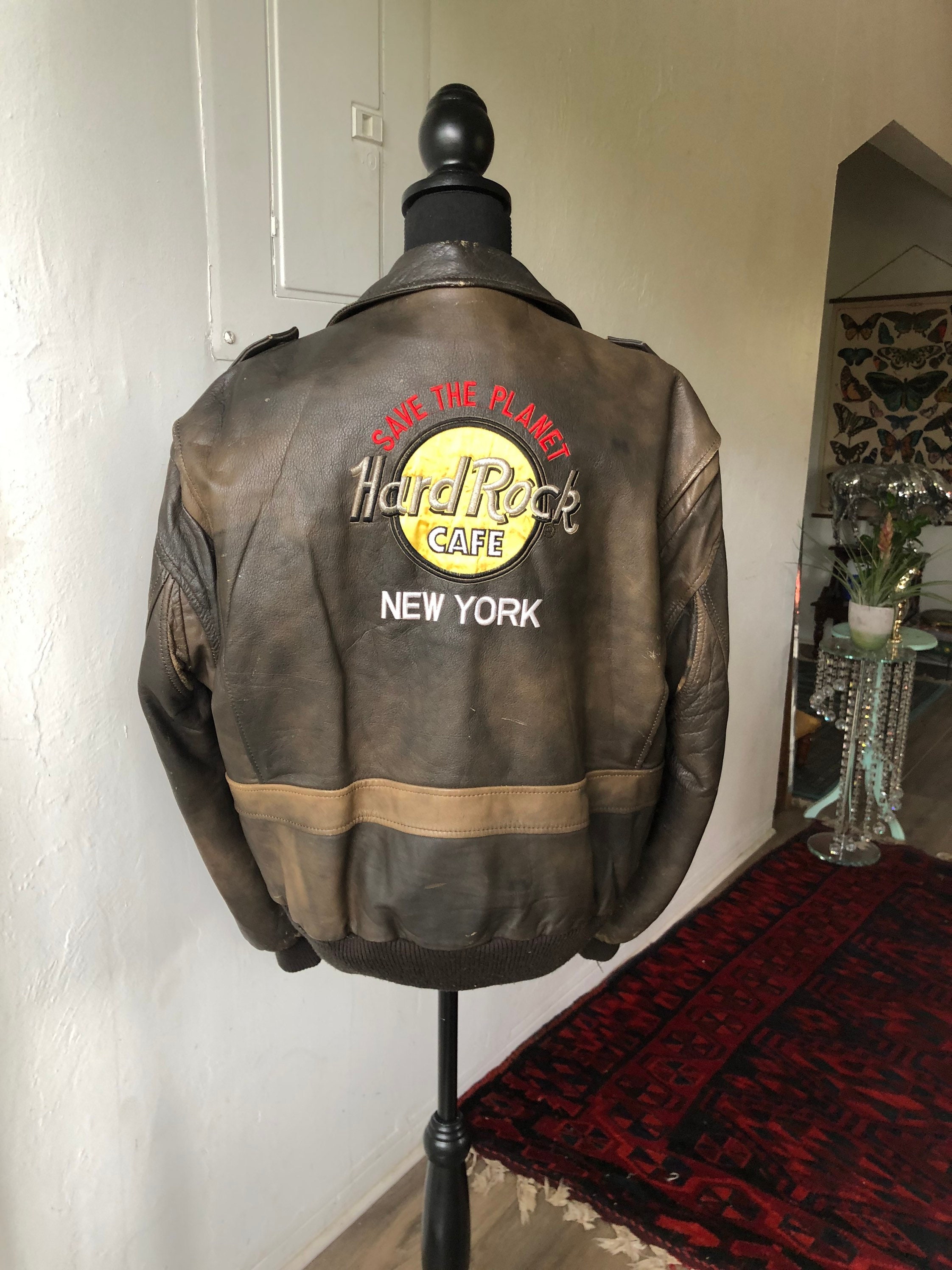 Vintage Hard Rock Cafe Brown Leather Bomber Coat Jacket - Etsy Vintage Hard Rock Cafe Brown Leather Bomber Coat Jacket - Etsy