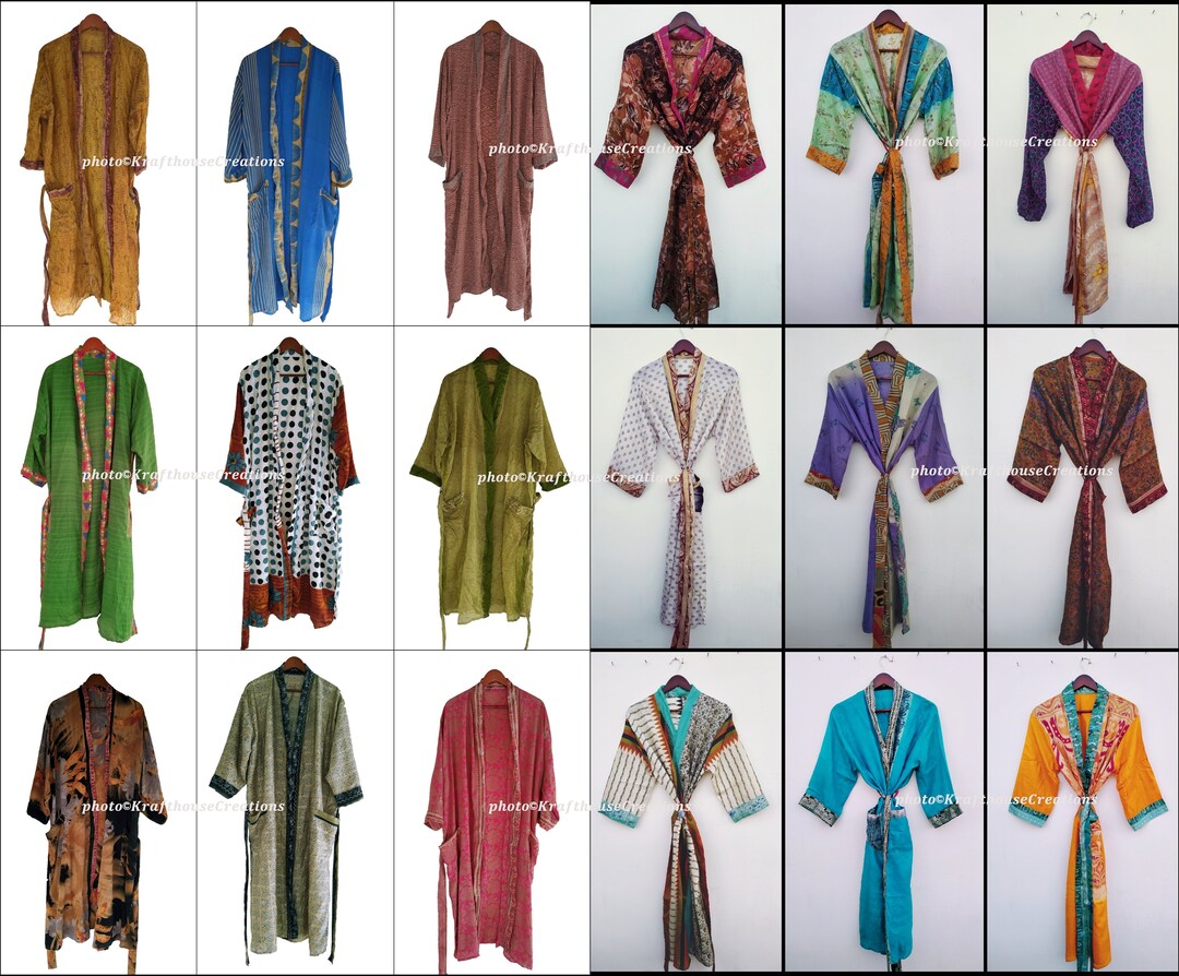 5 Pcs Vintage Silk Sari Kantha Kimono Robes Lover Recycled - Etsy UK