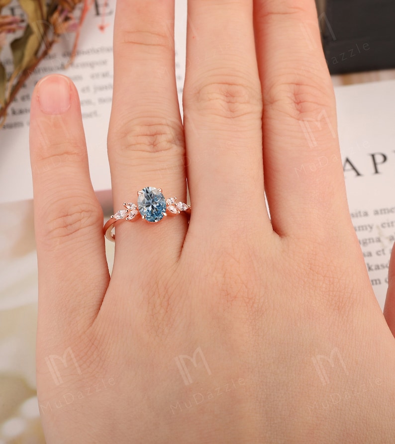 Cyan Blue Gemstone Women's Ring Solid Rose Gold/ 14k Gold - Etsy