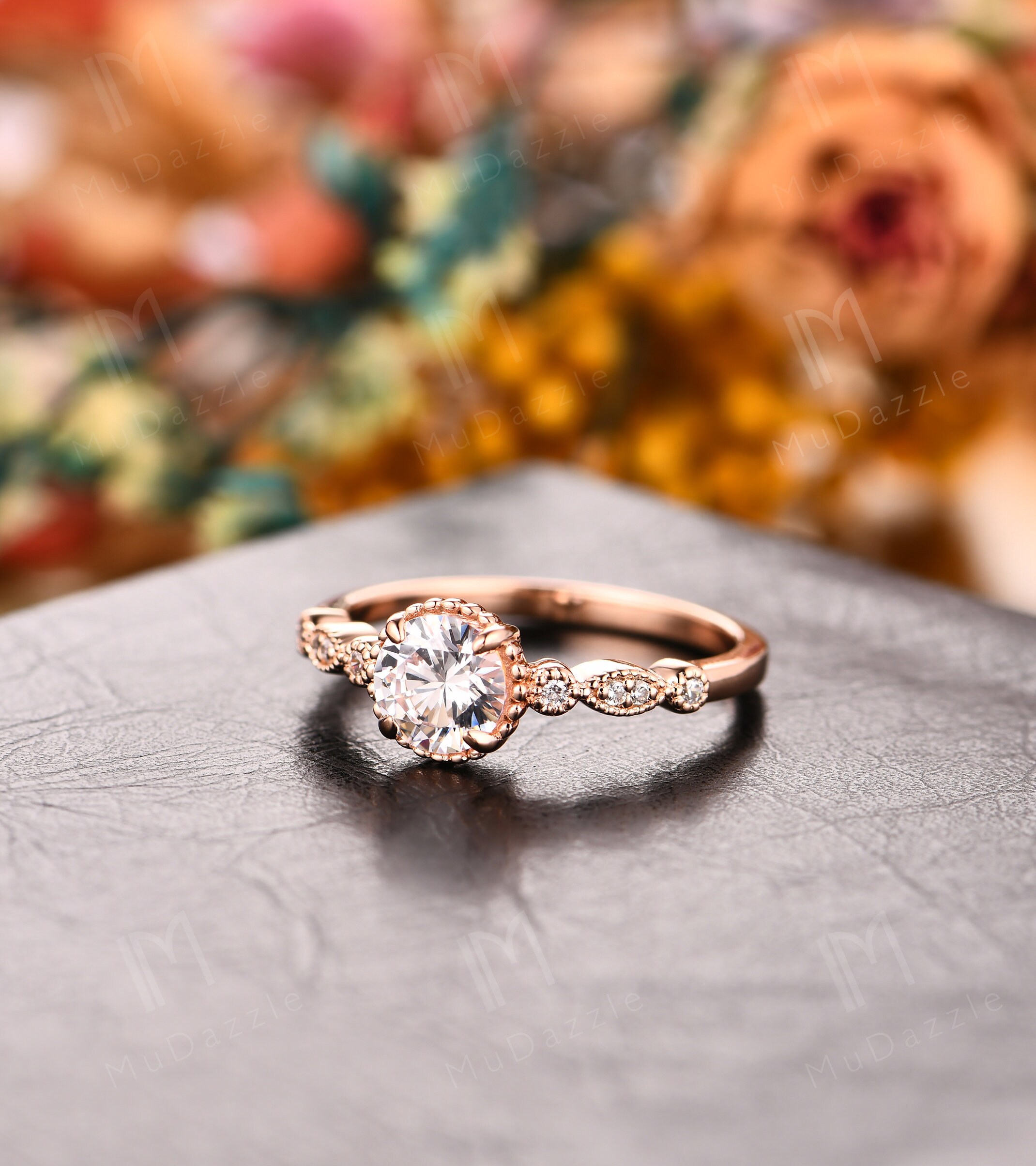 Dainty Moissanite Ring// Gift for Her// 18k Solid Rose Gold | Etsy