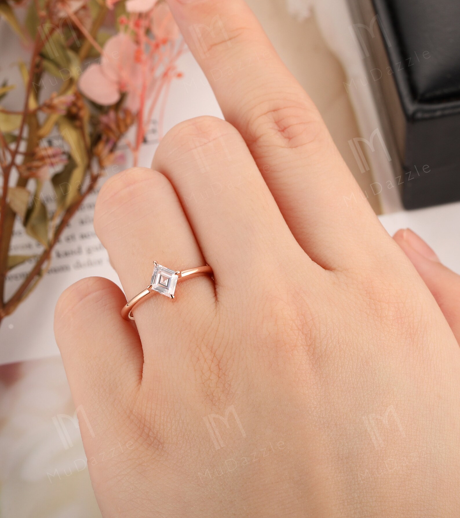 Rhombus Cut Moissanite Engagement Ring// 7x8mm Rhombus Cut | Etsy