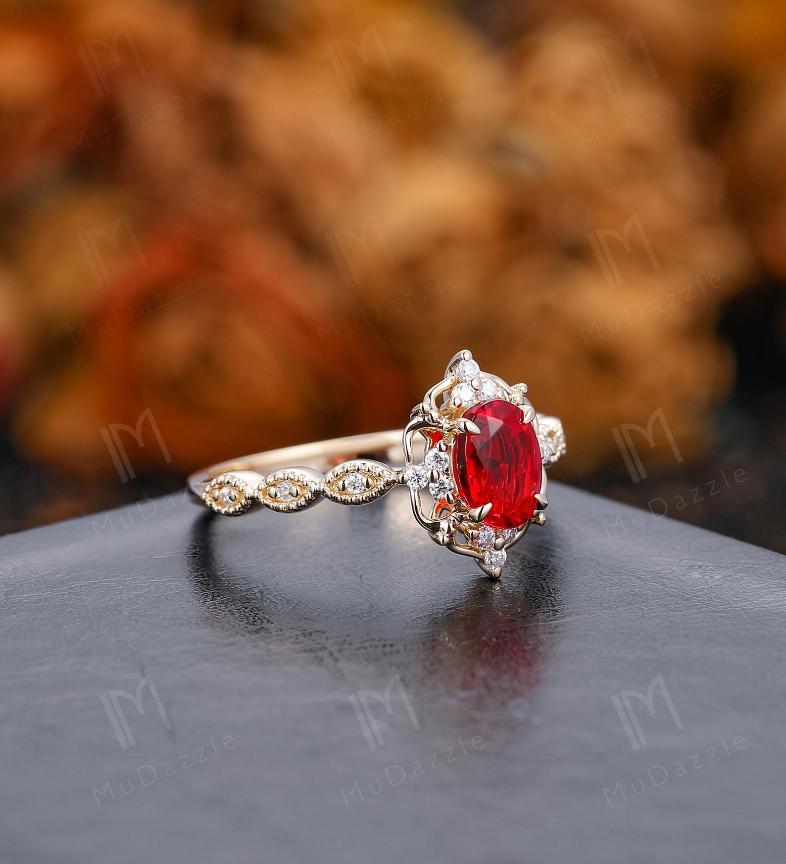 Red Ruby Anniversary Rings for Women// Antique 1.0CT Oval Cut Ruby ...