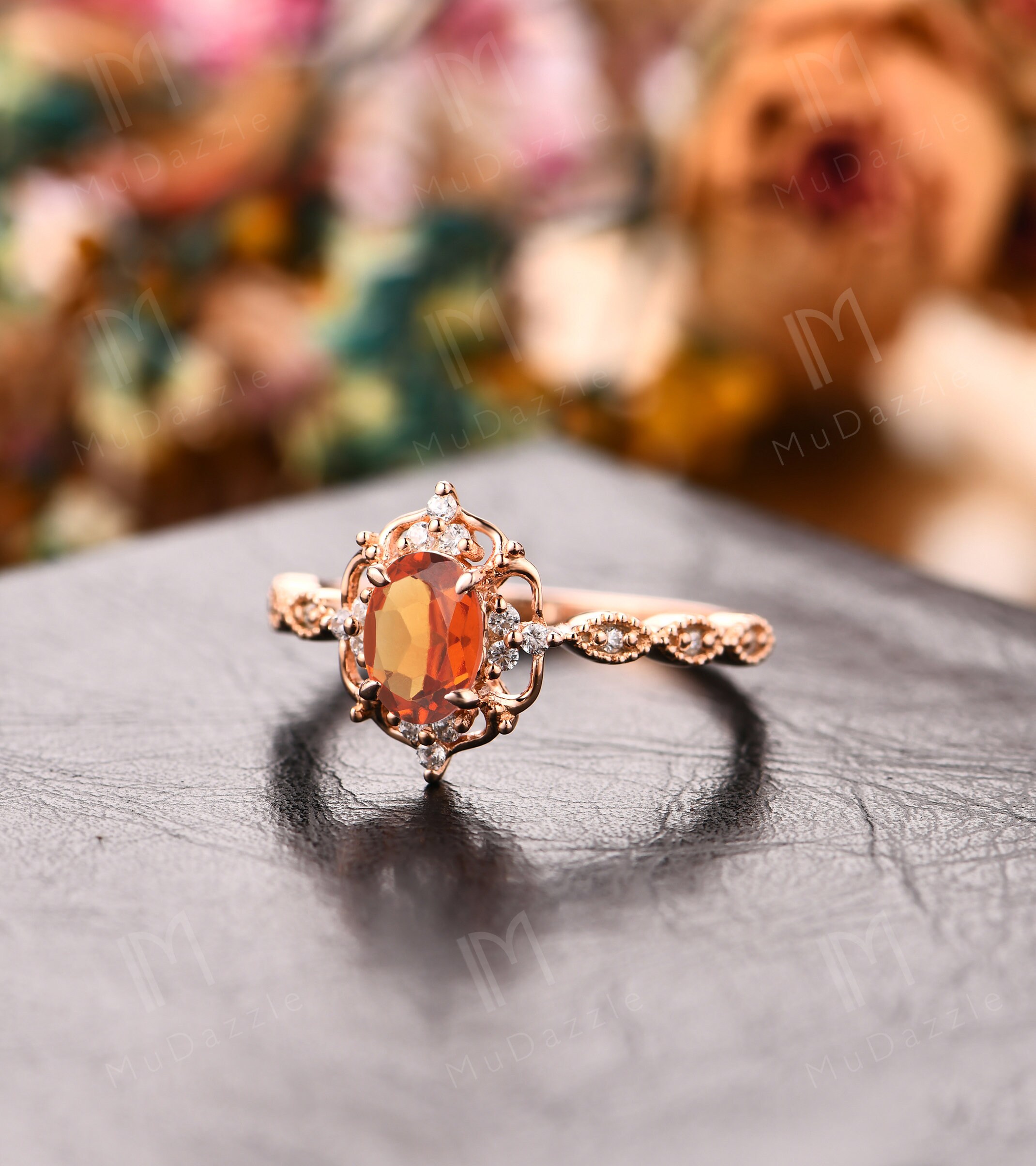 Orange Gemstone Ring Solid Gold// 1.0CT Oval Natural | Etsy