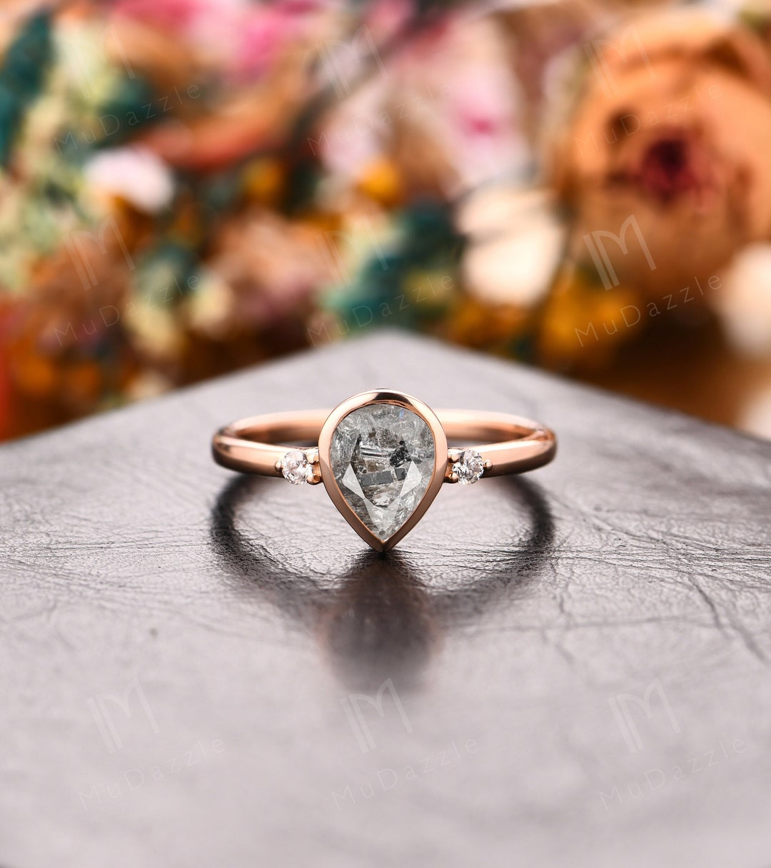 Gary Crystal Promise Ring// Art Deco Bezel Set 6x8mm Pear Shaped ...