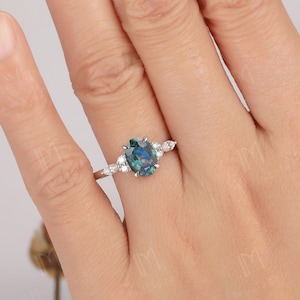 Art Deco Stack Ring// 14k Gold Gemstone Ring// 6x8mm Oval Cut Natural Teal Sapphire Ring ...