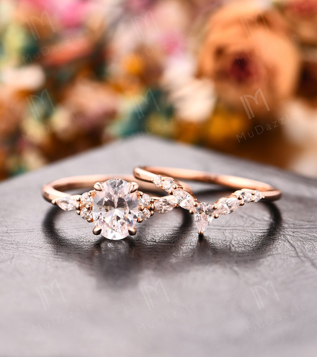 Simulated Diamond Ring Set// Ladies Ring Bridal Set// Moissanite ...