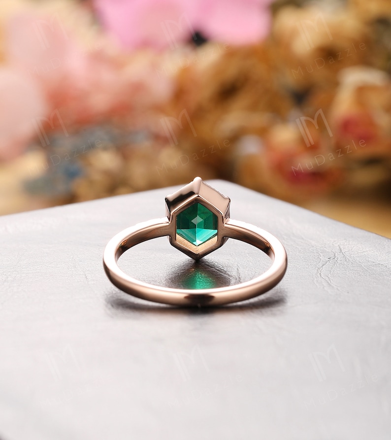 Long Hexagon Cut Emerald Engagement Ring// Women's | Etsy