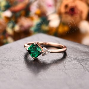 Graduation Gift// 6mm Cushion Emerald Wedding Ring// Mother's Day Gift ...