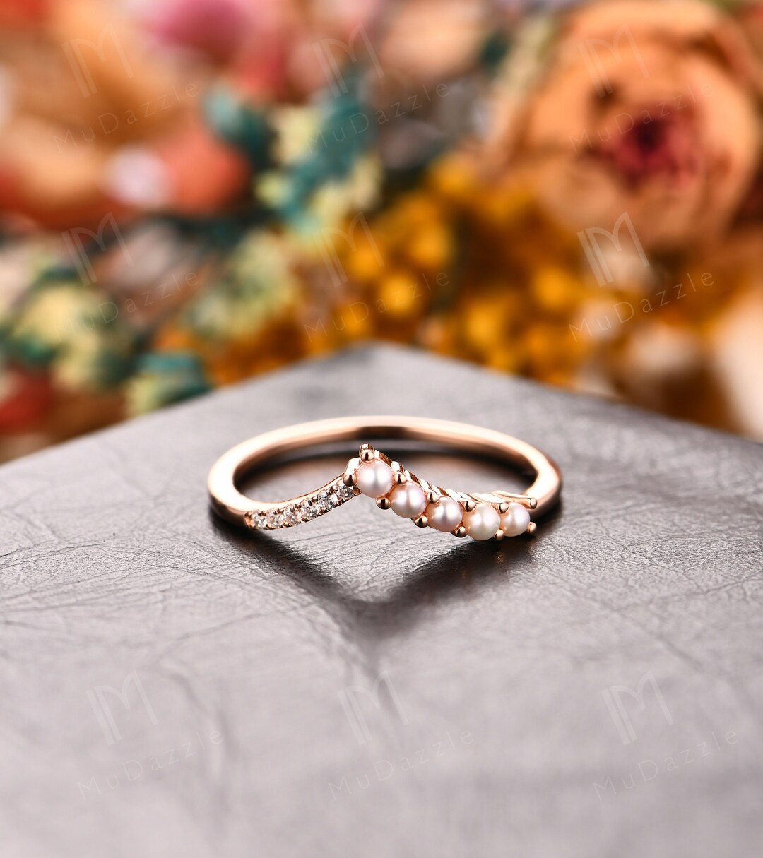 Natural Pearl Wedding Ring 18k Rose Gold// Pearl Women's Ring Jewelry ...