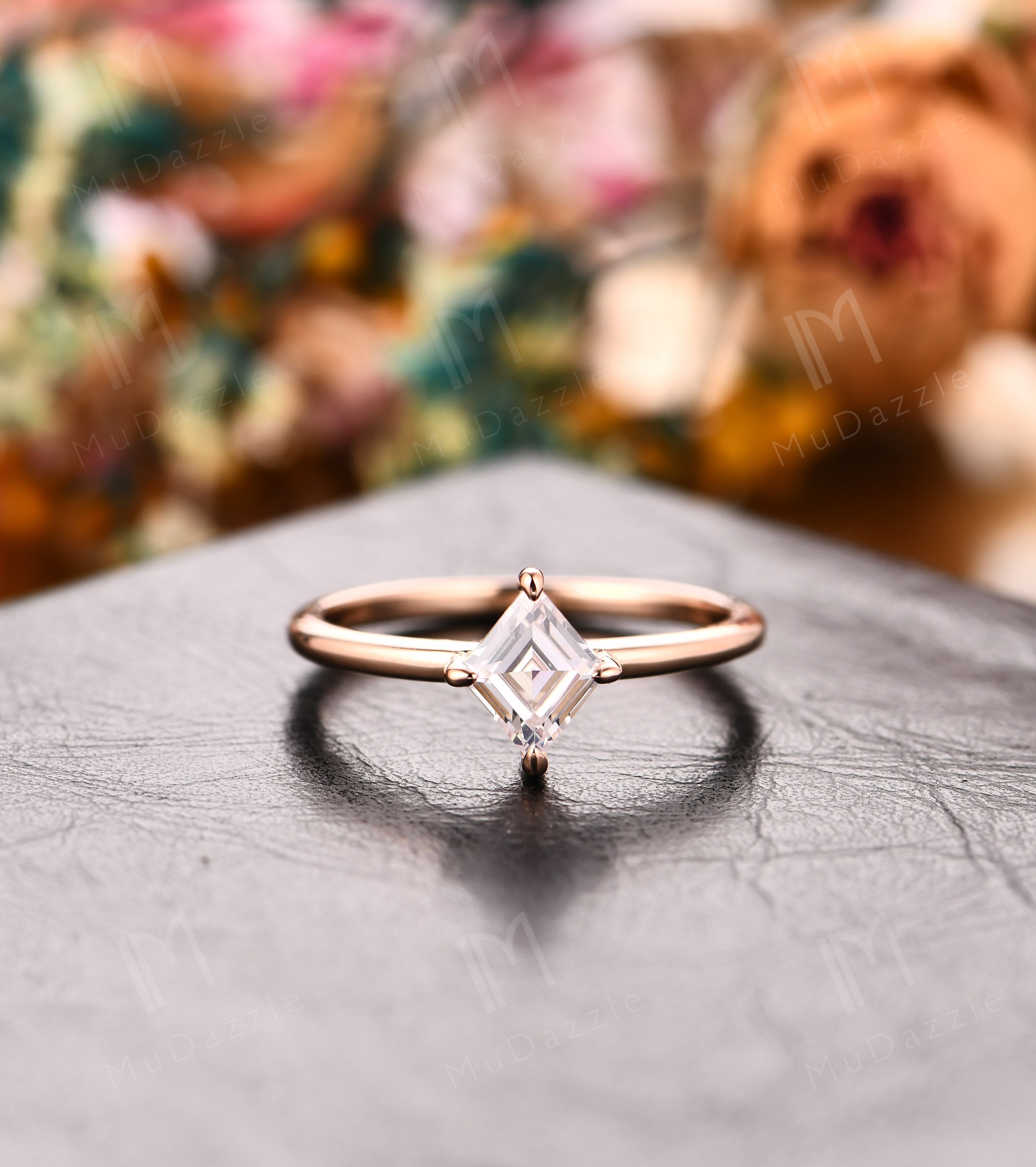 Rhombus Cut Moissanite Engagement Ring// 7x8mm Rhombus Cut | Etsy