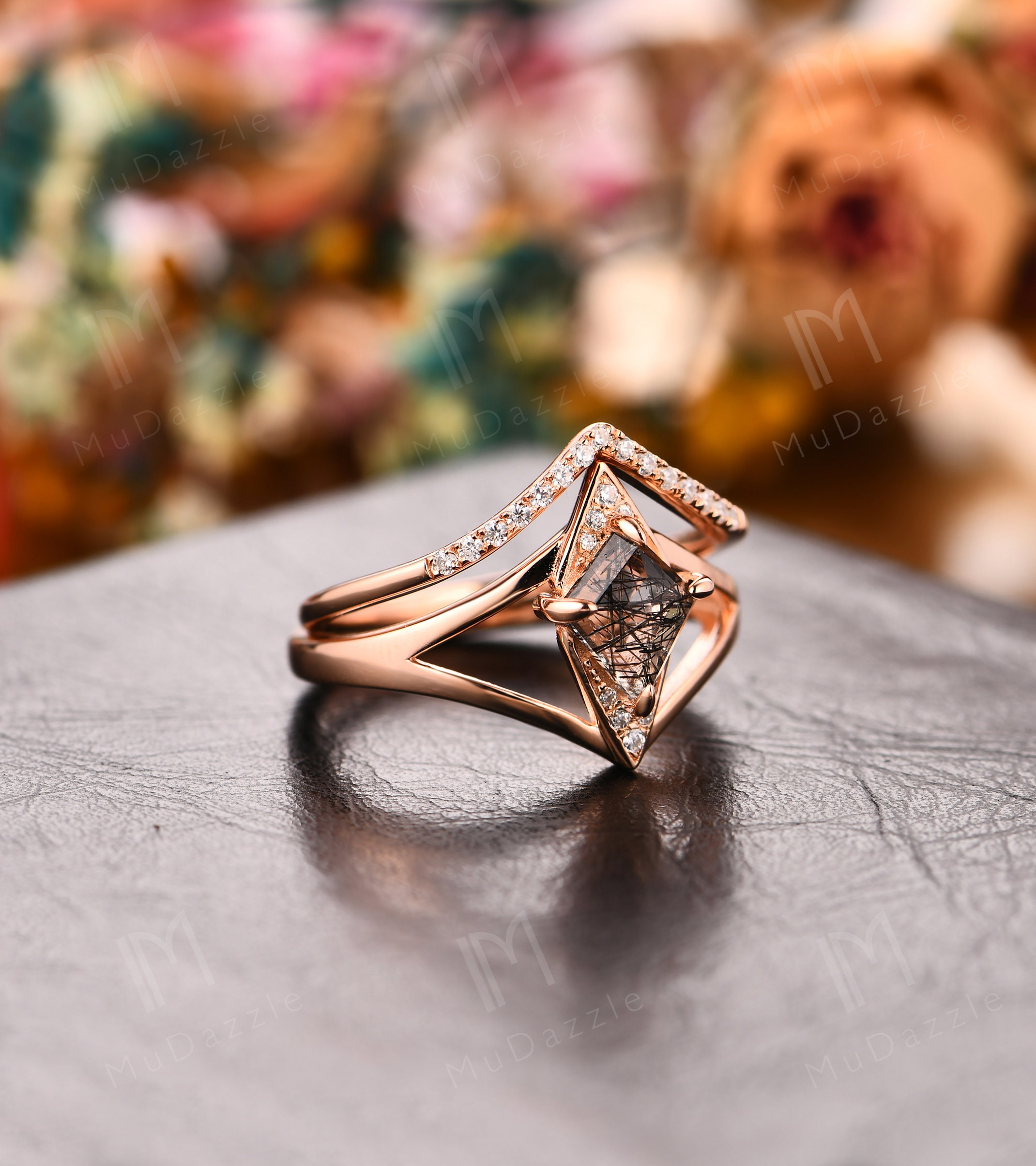 Vintage Quartz Ring Set// Gemstone Wedding Ring Set// 7x8mm | Etsy