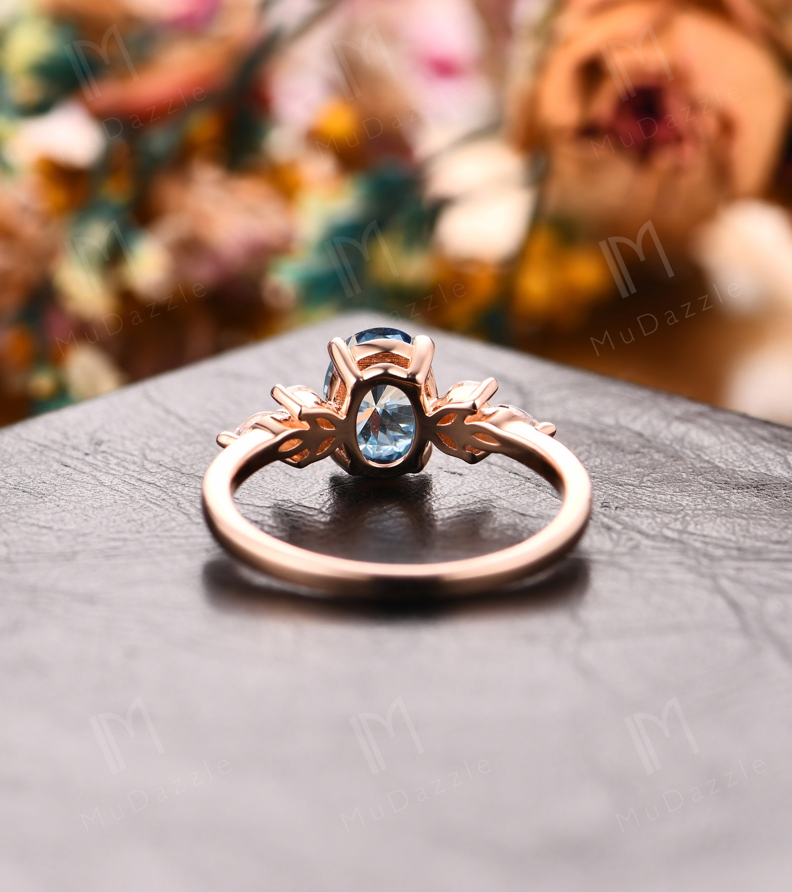 Cyan Blue Gemstone Women's Ring Solid Rose Gold/ 14k Gold - Etsy