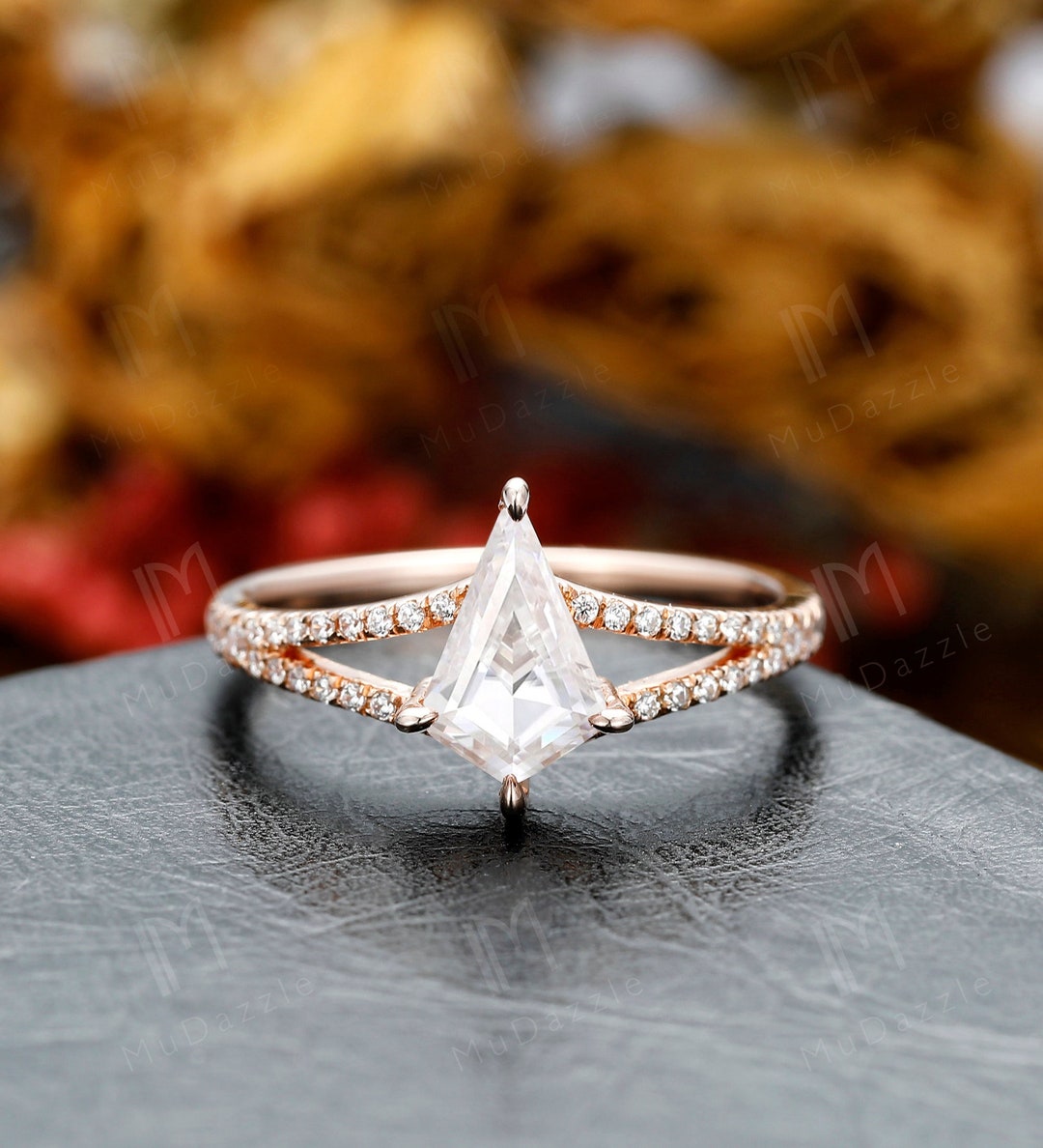 Vintage Kite Cut Moissanite and Diamond Engagement Ring //split Band ...