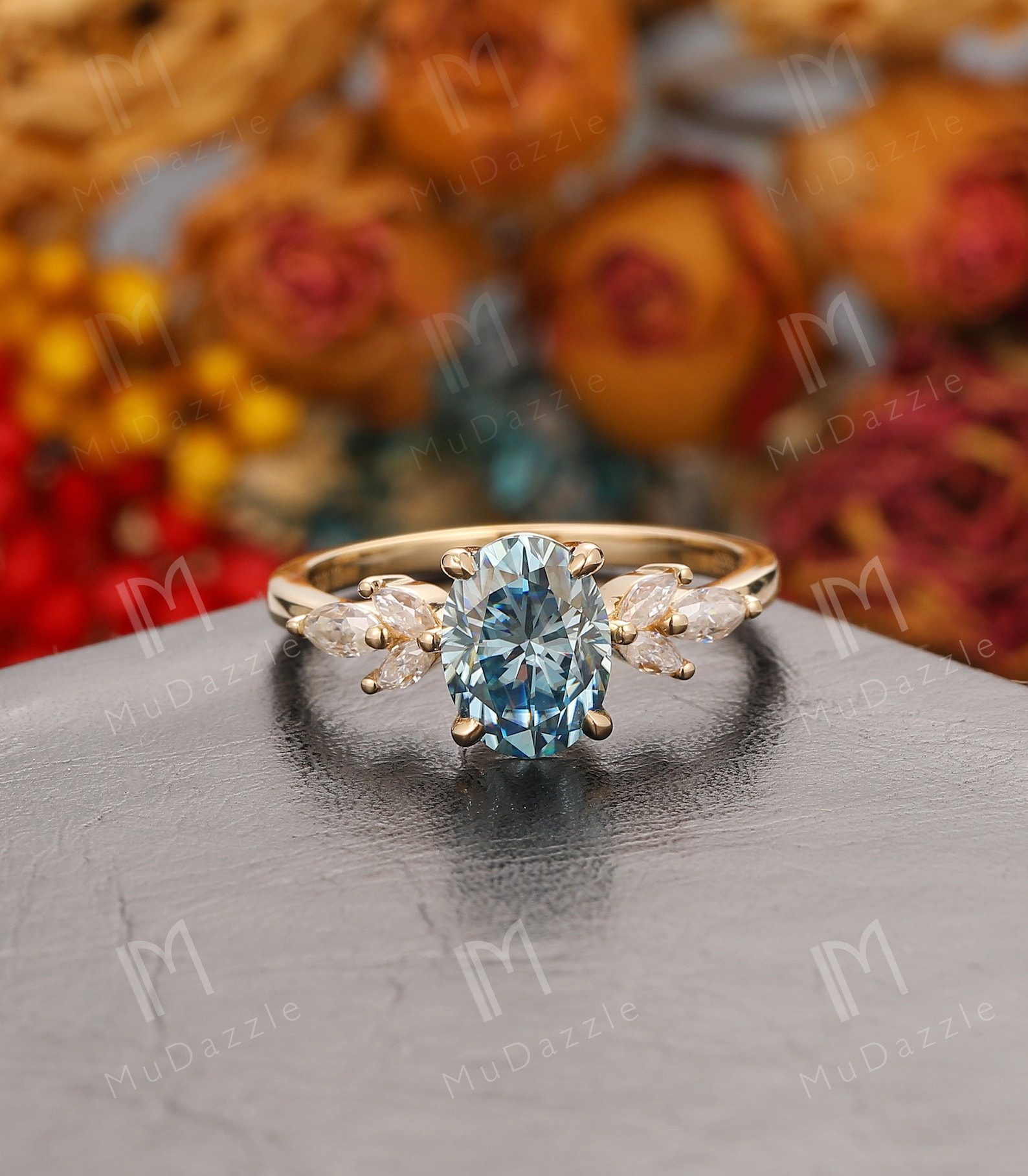 Cyan Blue Gemstone Women's Ring Solid Rose Gold/ 14k Gold - Etsy